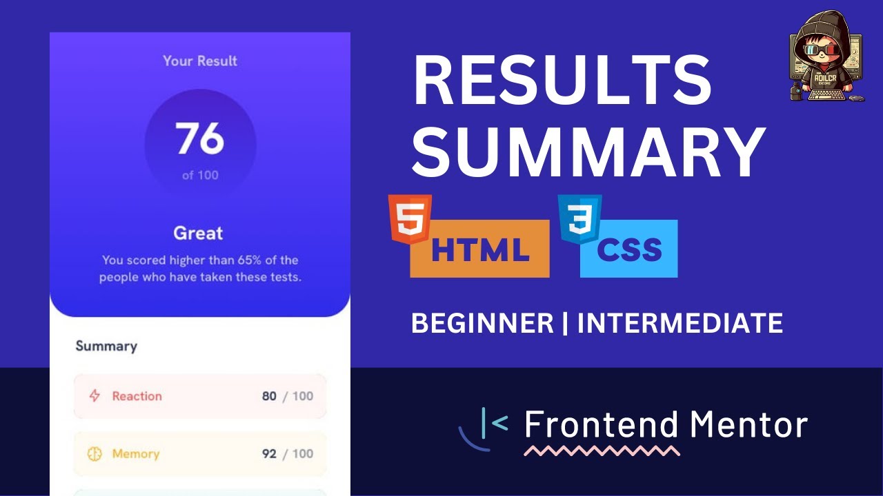 Results summary component - Frontend Mentor - HTML CSS