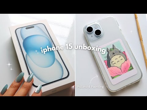 βοΈ iPhone 15 (blue) Unboxing + Polaroid Cover Painting