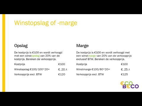 Het berekenen van de verkoopprijs inclusief BTW met een winstopslag of winstmarge - Bedrijfseconomie