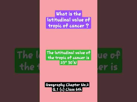 What is the latitudinal value of tropic of Cancer? Geography Chapter No.2 Q.1 (c) Class 6th