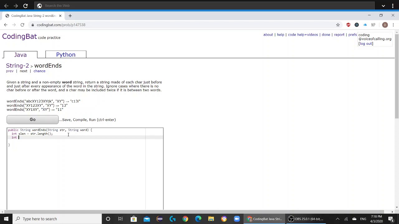 String 2 (wordEnds) Java Tutorial || Codingbat.com