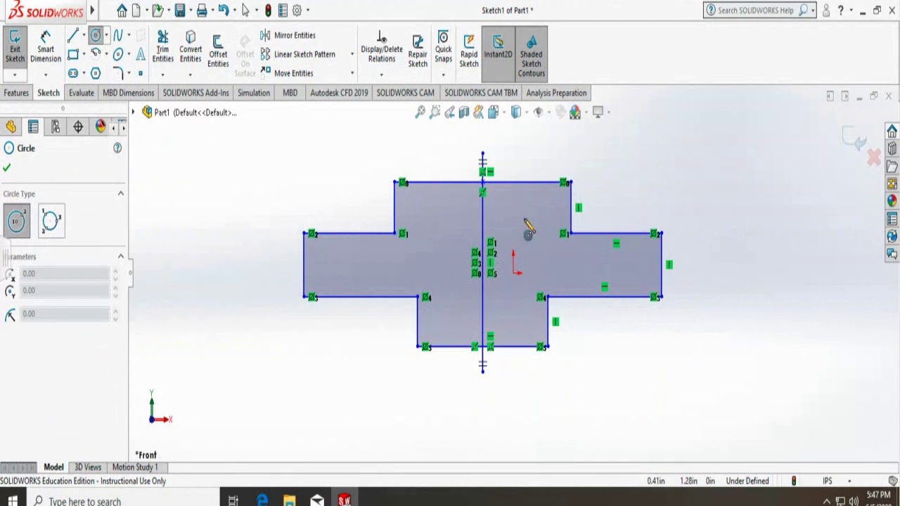 Solidworks in a minute: How to use Dynamic mirror to create symmetric sketch?
