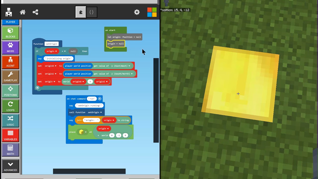 Remember Where You Started  in MakeCode for Minecraft