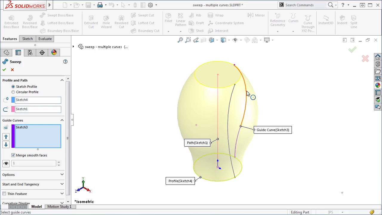 Sweeps - Multiple Guide Curves in SOLIDWORKS 2016