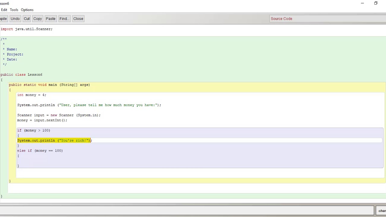 Java - BlueJ - Lesson 6: How to use If Statements