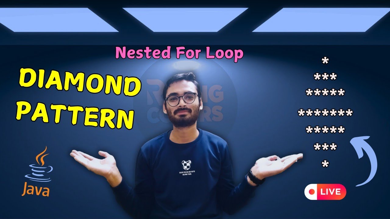 Diamond Star Pattern in Java | Java Pattern Programs #javapatternprogram #starpatternjava #coding