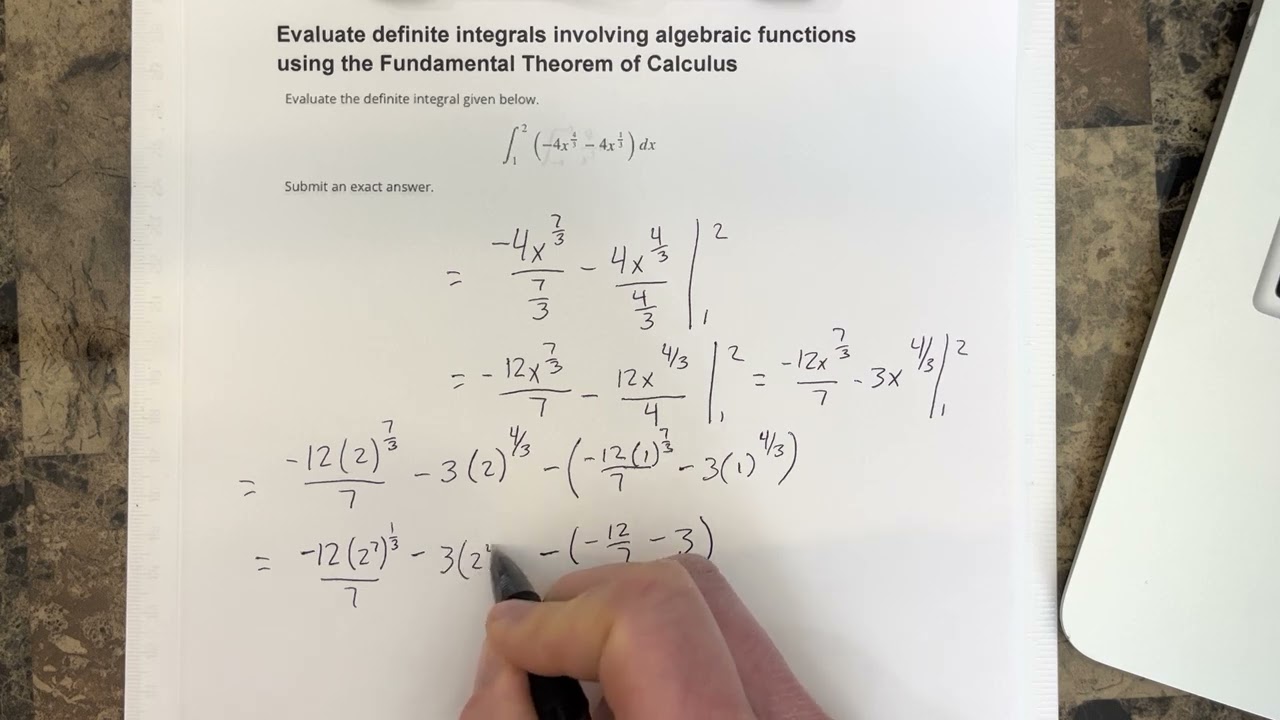 Evaluate definite integrals involving algebraic functions using the Fundamental Theorem of Calculus