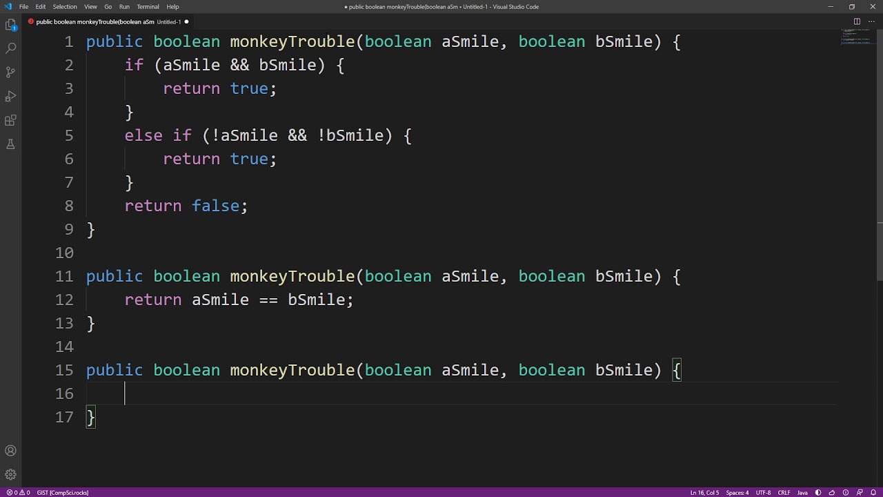monkeyTrouble CodingBat Solution