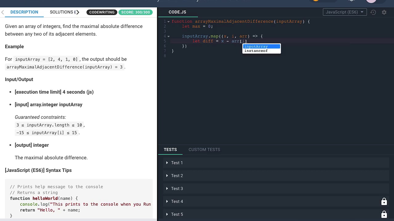 arrayMaximalAdjacentDifference ~ CodeFights Javascript Solution