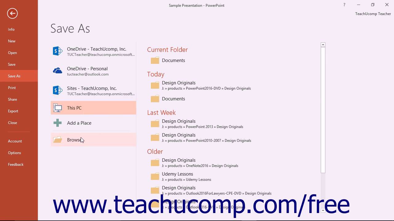 PowerPoint 2016 Tutorial Saving a Presentation Template Microsoft Training