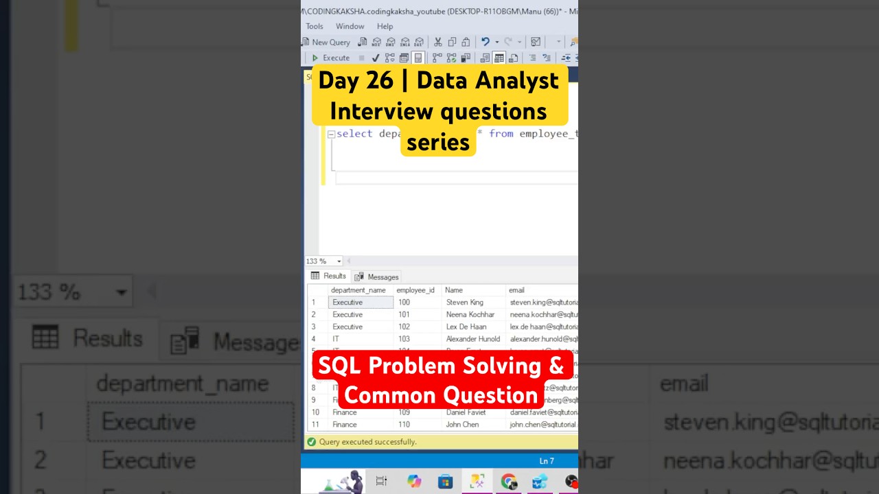 Day - 26 | Data Analyst Interview: SQL Problem Solving & Common Questions #azure #sql #coding