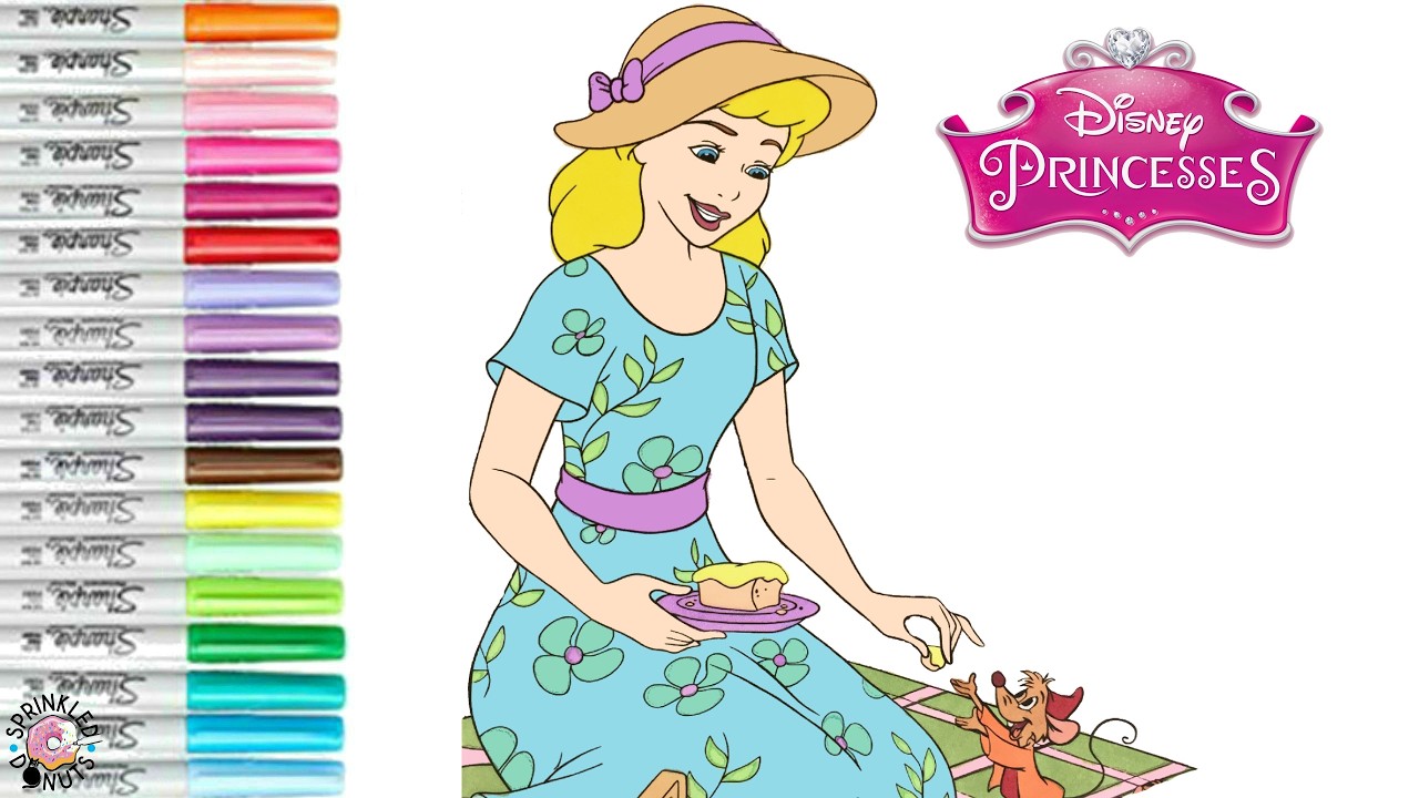 Disney Princess Coloring Book Pages Cinderella Spring Picnic with Jaq and Gus Gus