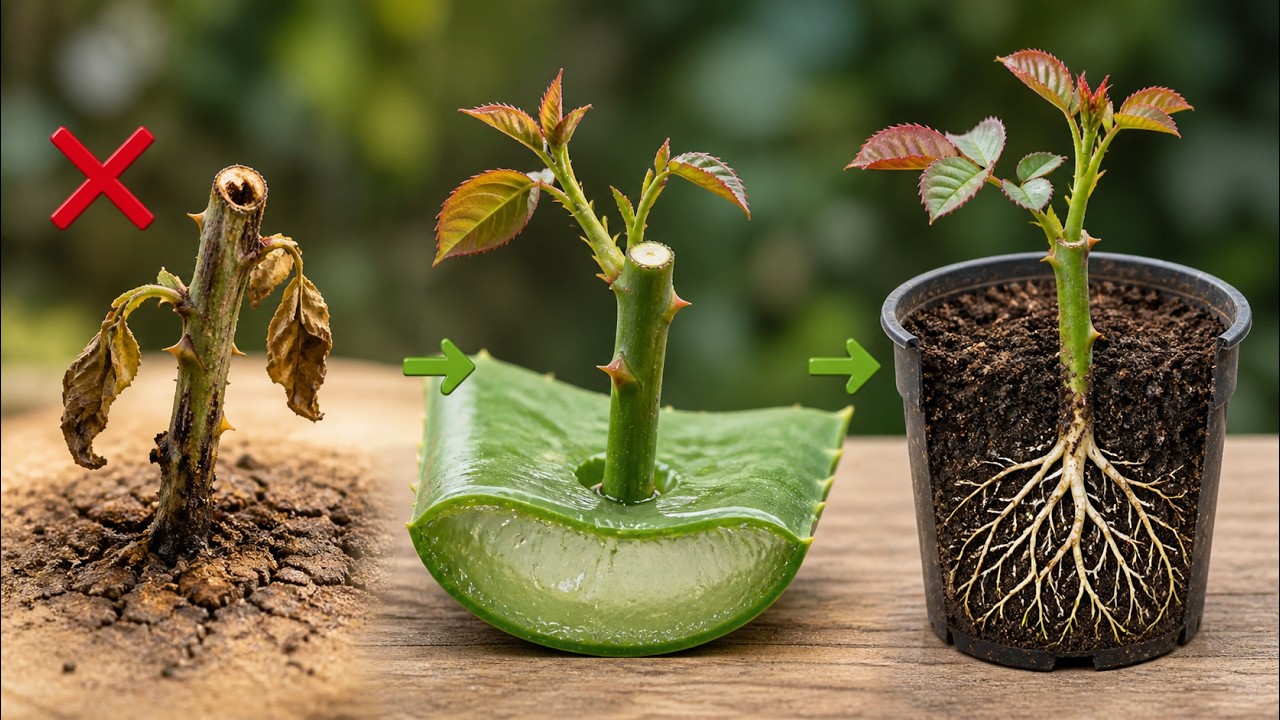 Grow Roses from Cuttings Fast with Just One Aloe Vera Piece!