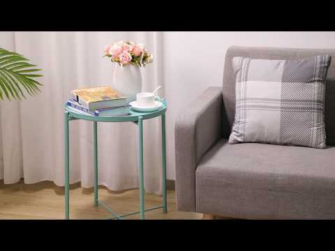 HollyHOME Tray Metal End Table, Sofa Table Small Round Side Tables