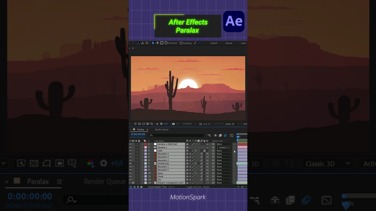 Camera 3D   Parallax  Landscape Animation in After Effects Tutorials.#tutorial