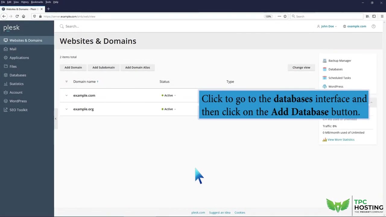 How to create a database in Plesk   TPC Hosting