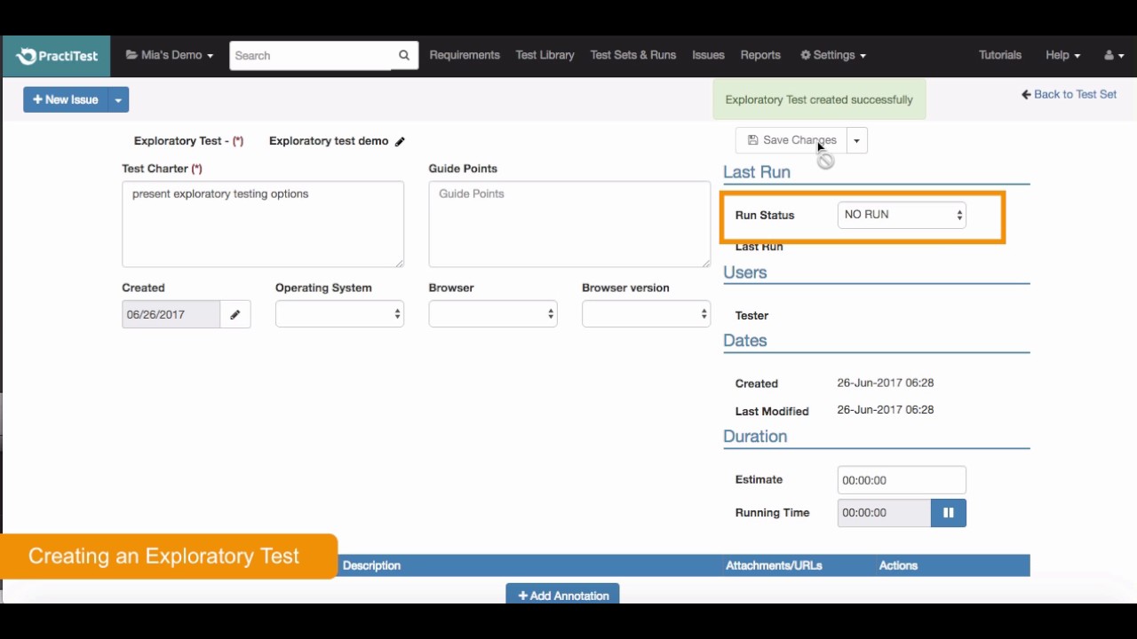 Exploratory Testing (Session-based testing) with PractiTest Test Management Tool