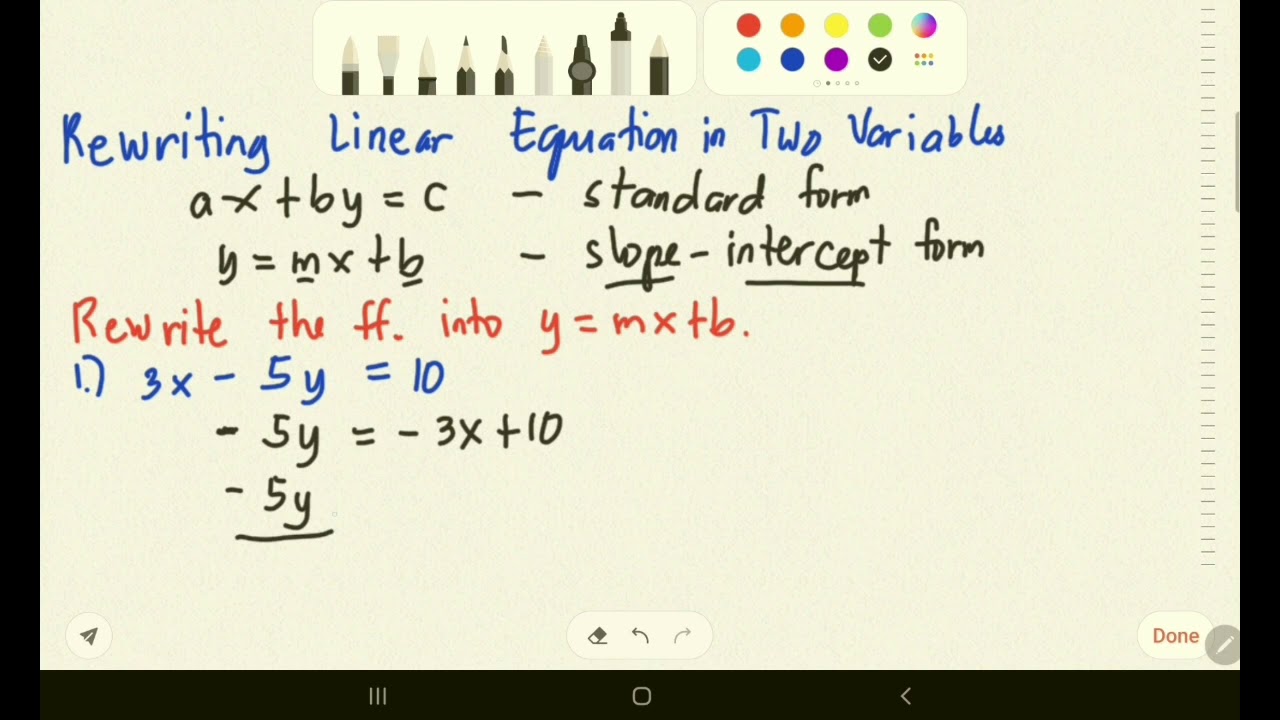 Rewriting Linear Equation in Two Variables