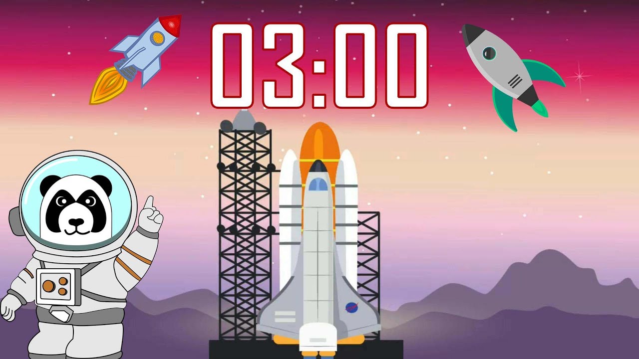 3 Minute 🚀 Space Shuttle Rocket Countdown Timer with Blastoff! 👨‍🚀👩‍🚀