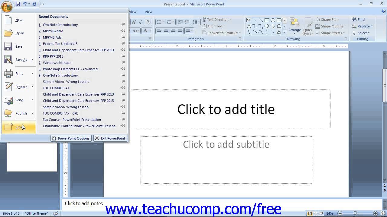 PowerPoint 2007 Tutorial The Microsoft Office Button-2007 Only Microsoft Training Lesson 1.7