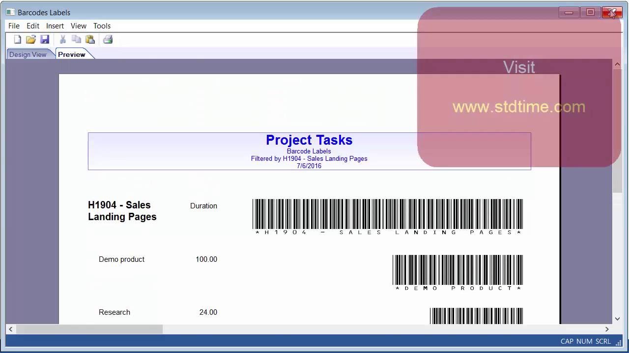 Print Barcode Labels From Project Tasks