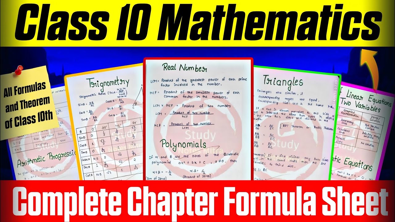 Class 10 Maths All Chapter Formulas | Class 10 Maths Formula Sheet | Standard + Basic | CBSE Board