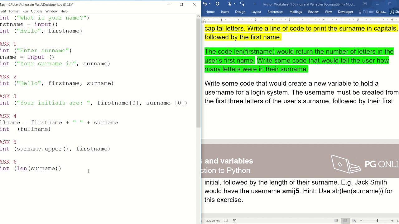 Python - Worksheet 1 - Strings and variables vid3