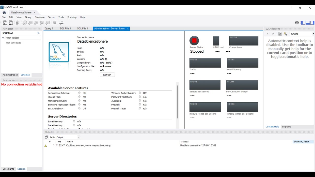 No connection has been established problem - MySQL Workbench