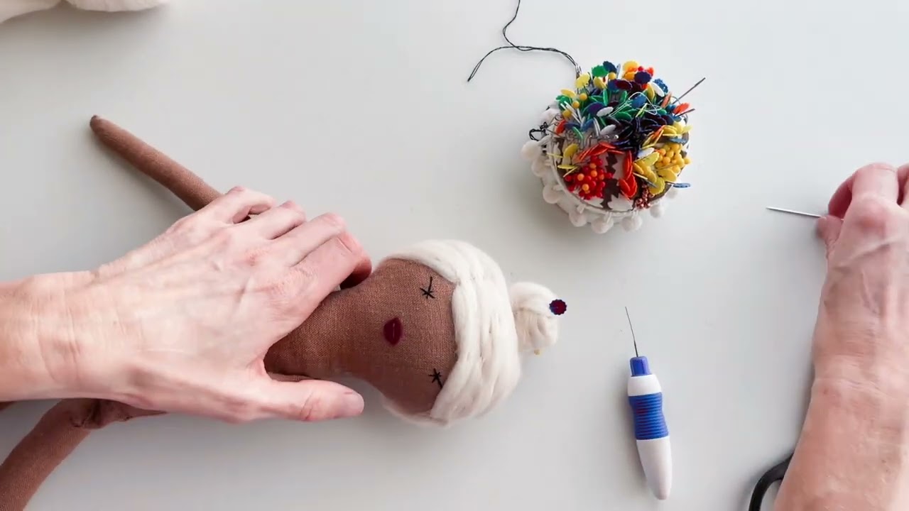 How to Needle Felt Wool Hair to a Handmade Rag Doll by Kyla Something