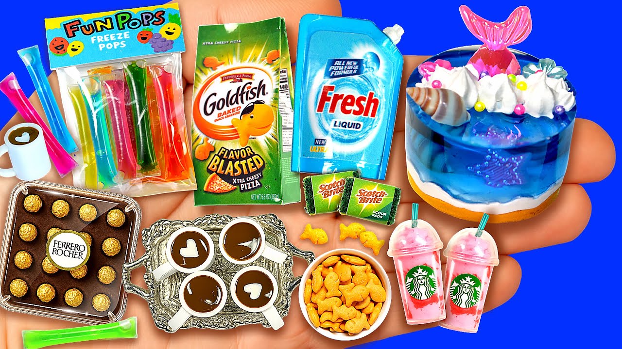DIY Miniature Ocean Jelly Cake, Starbucks Pink Drink, Mini Food, Easy Craft, Mini things for Doll