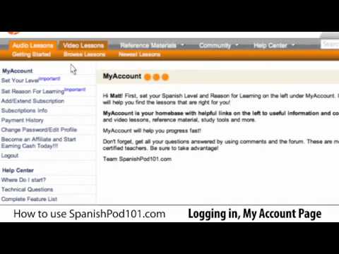 Spanish Tutorial Video 3: Sign In, My Account