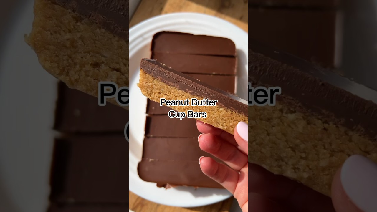 Peanut Butter Cup Bars ✨ My go to no-bake homemade snack. Recipe info in my bio #healthy #snack #yum