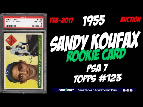 1955 Sandy Koufax Topps #123 rookie card for sale @ PWCC Premier Auctions ; graded PSA 7