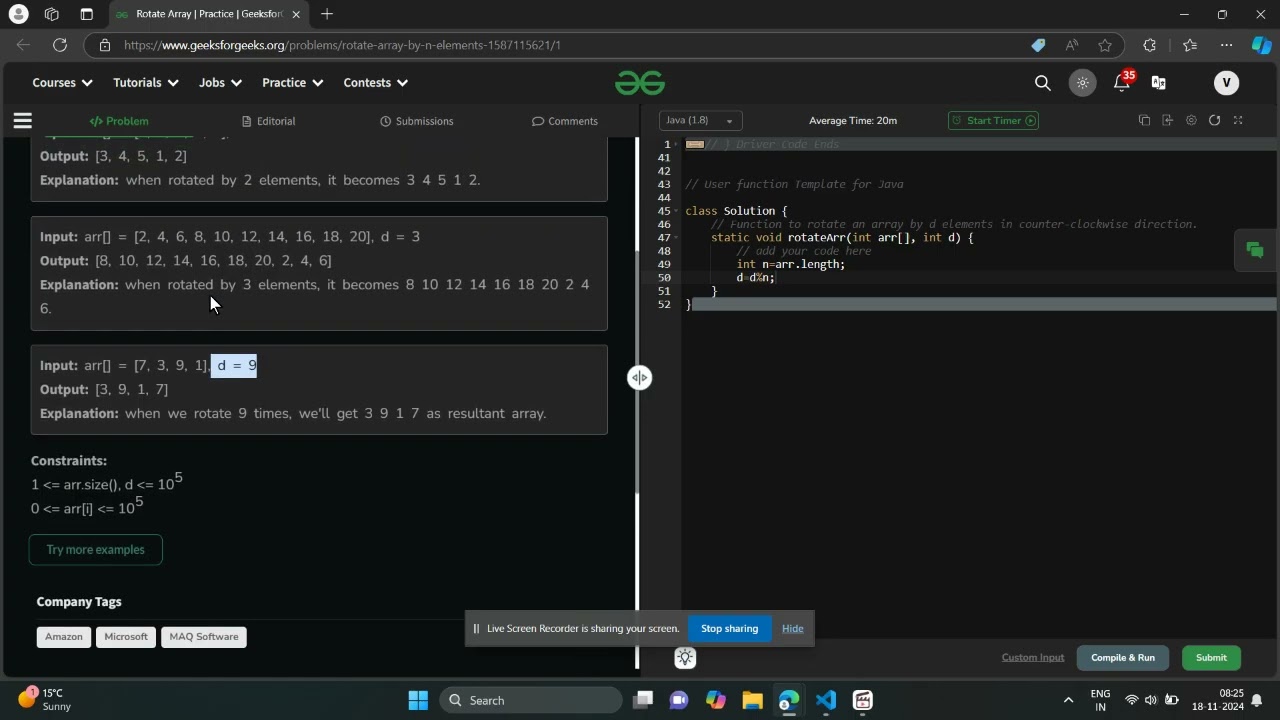 Rotate Array Amazon / Microsoft Interview question geeks for geeks problem of the day java solution