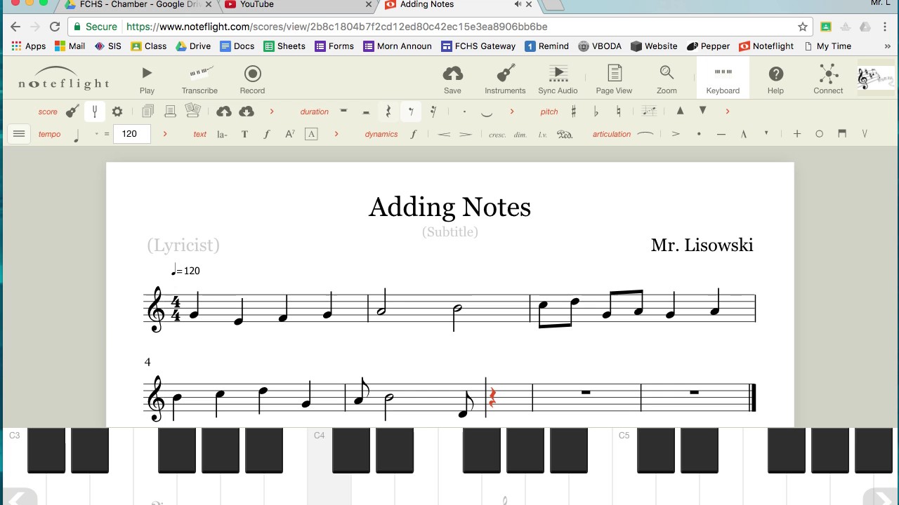 Noteflight - Adding Notes