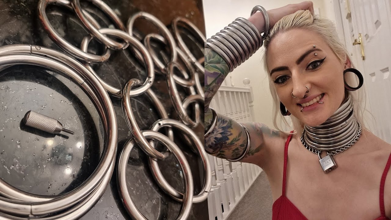 Most collars I've ever worn- 11 steel collars. Steel wearing and removal video.