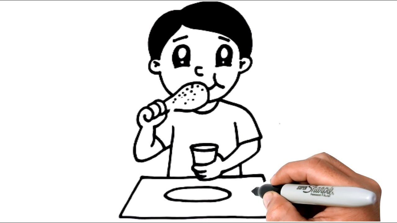 HOW TO DRAW A BOY EATING FRIEDCHICKEN Step by Step