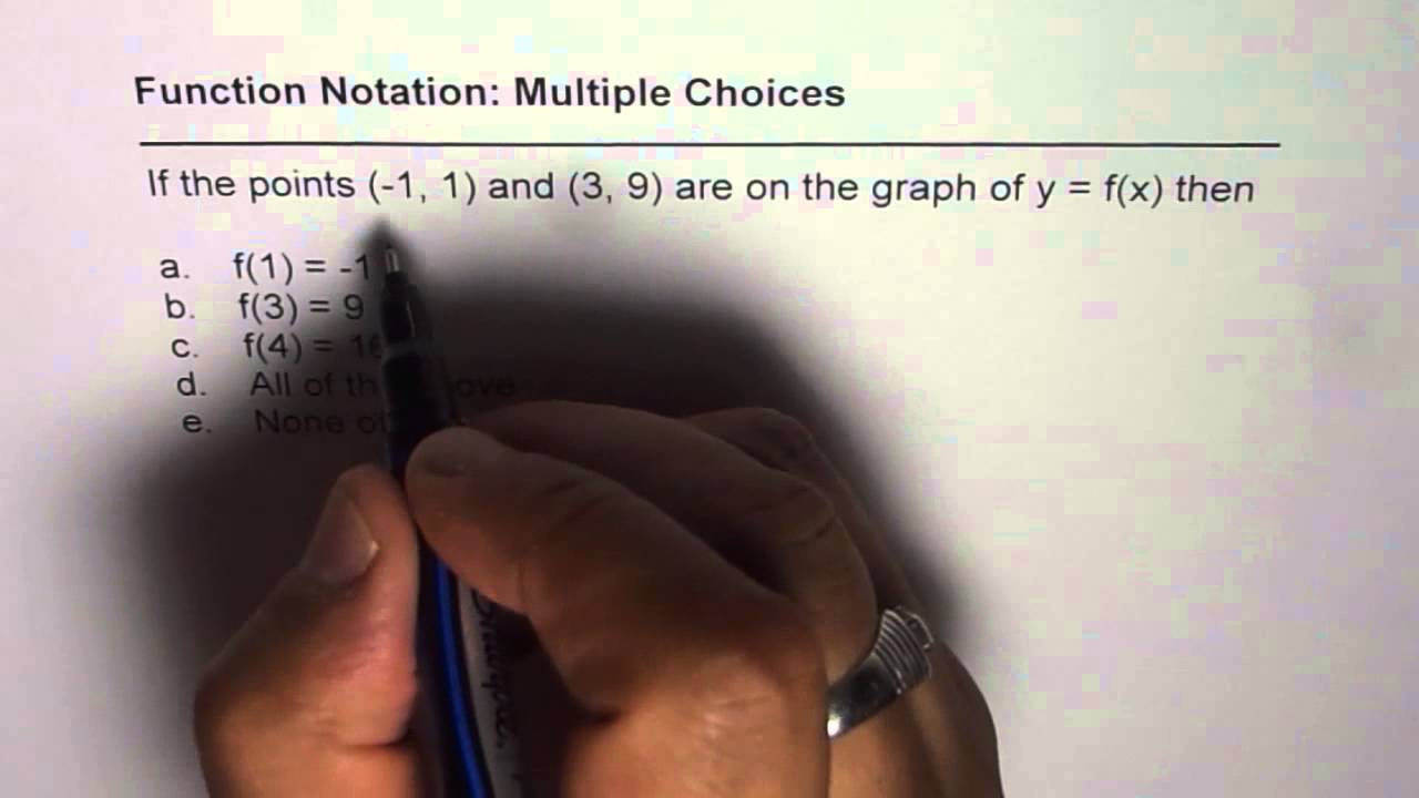 Function Notation Understanding Multiple Choice