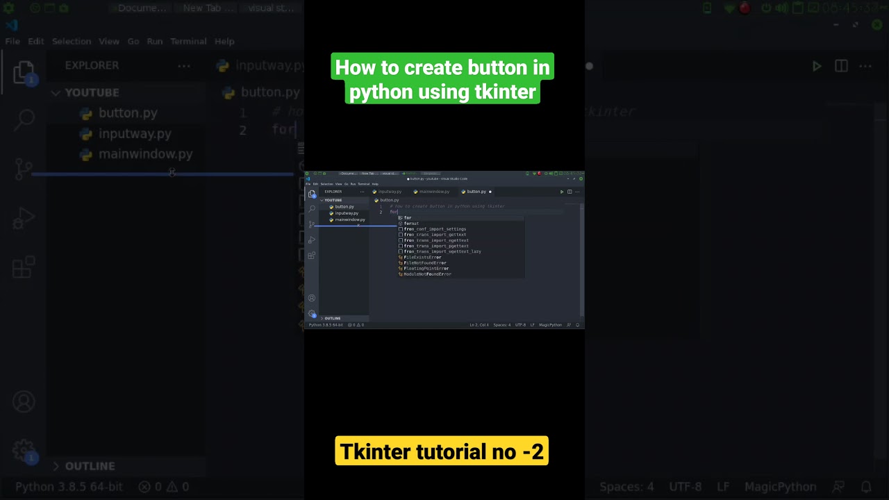 how to create button in python using tkinter #python #shorts #tkinter