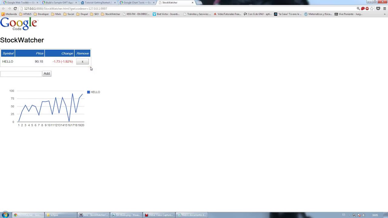 StockWatcher GWT tutorial enhancement using Google Charts