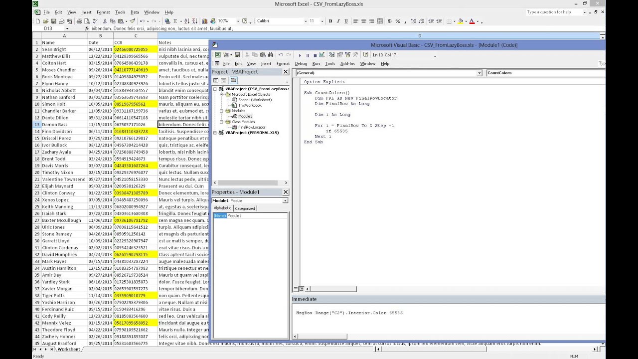 Excel VBA Action Based On Cell Color
