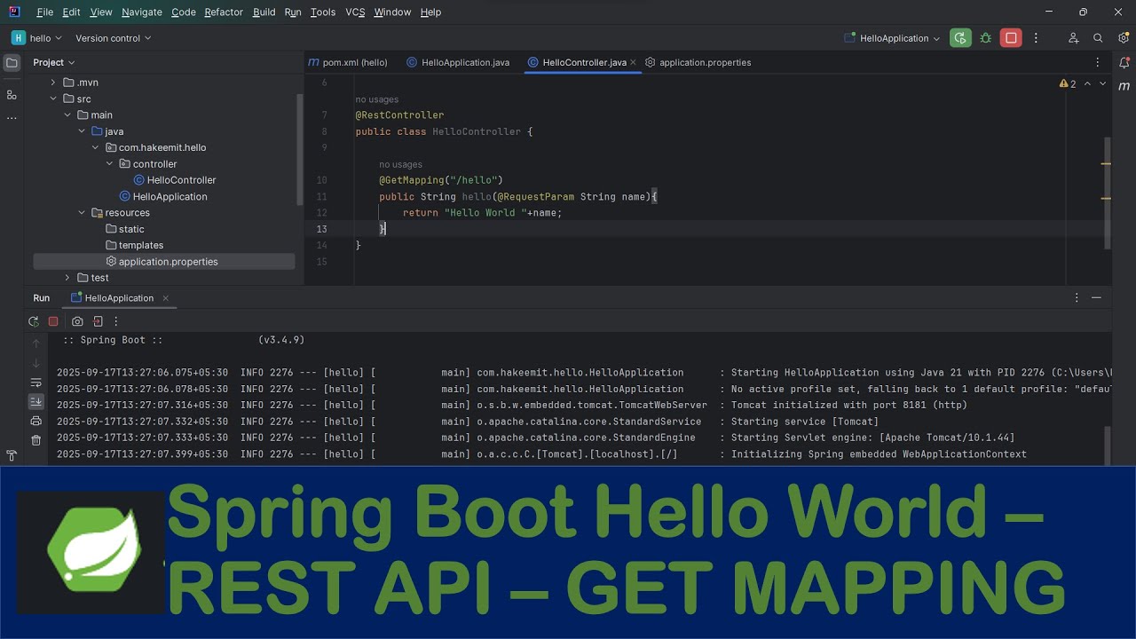 Spring Boot Hello World Tutorial - GetMapping REST API