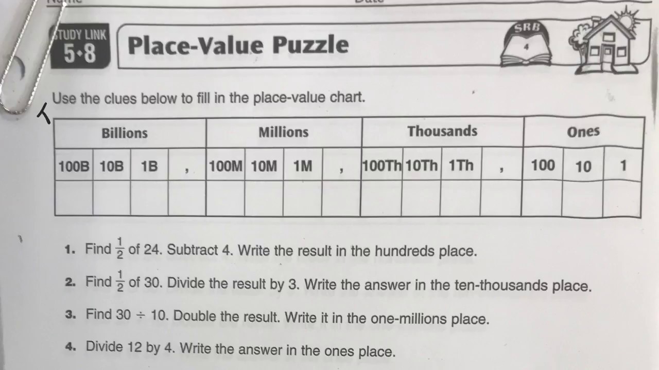 Place-Value Puzzle (study link 5.8)