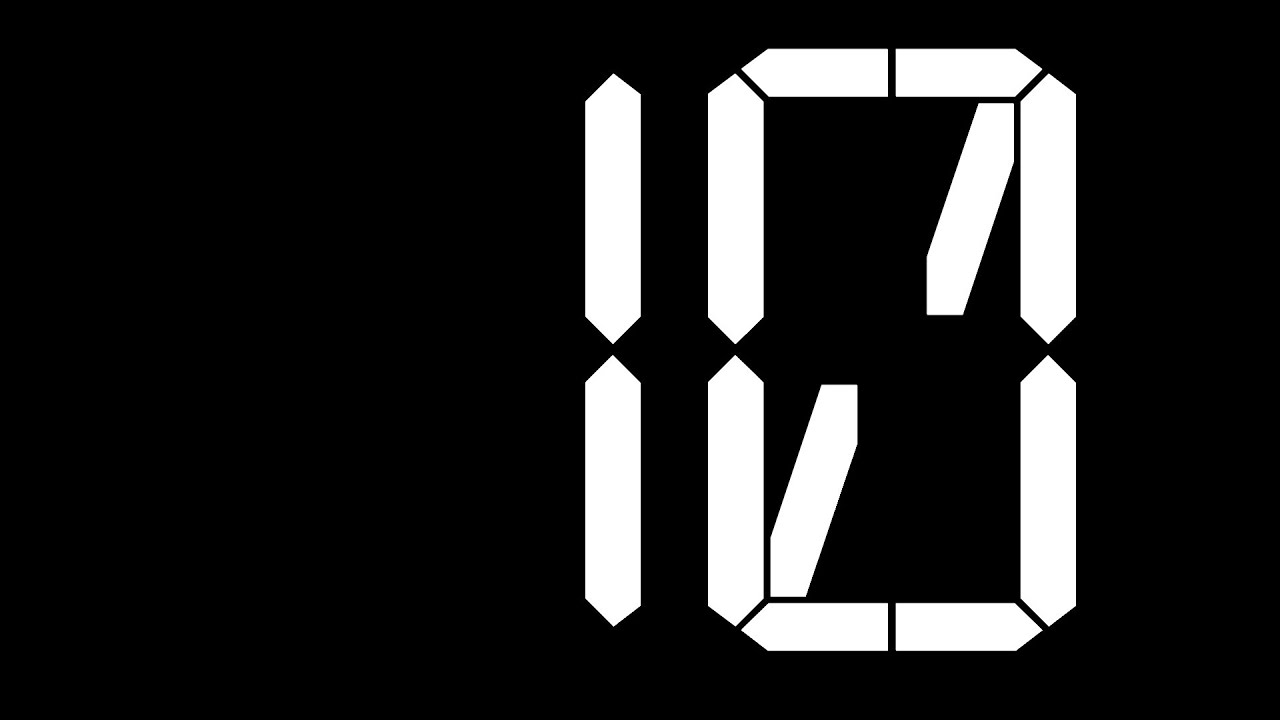 10 Second Countdown Timer | White Digital Clock on Black Background