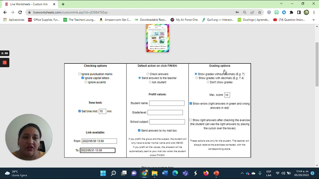 Custom a Liveworksheets Link