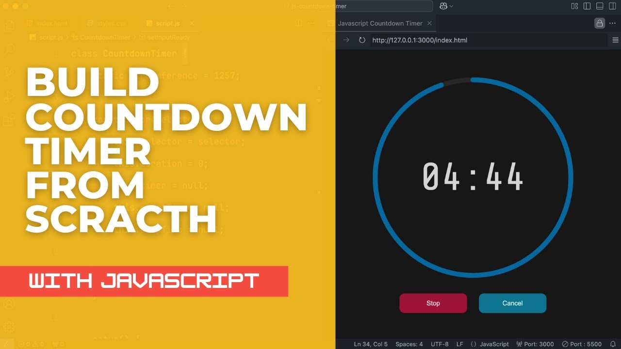 Create a Sleek Countdown Timer with Animated Progress Circle | Object-Oriented JavaScript Tutorial 🕒