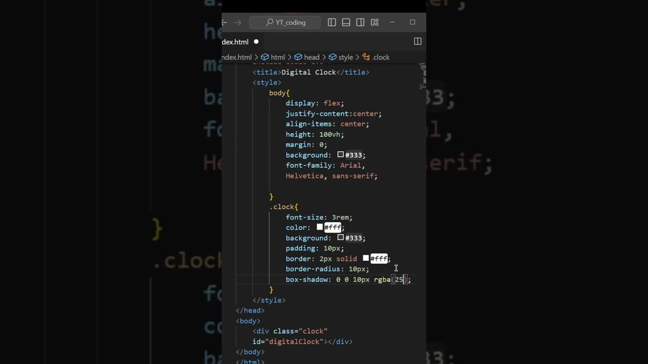 HTML CSS  & JavaScript Tutorial: Creating a Digital Clock #shorts #htmlcss  #javascript