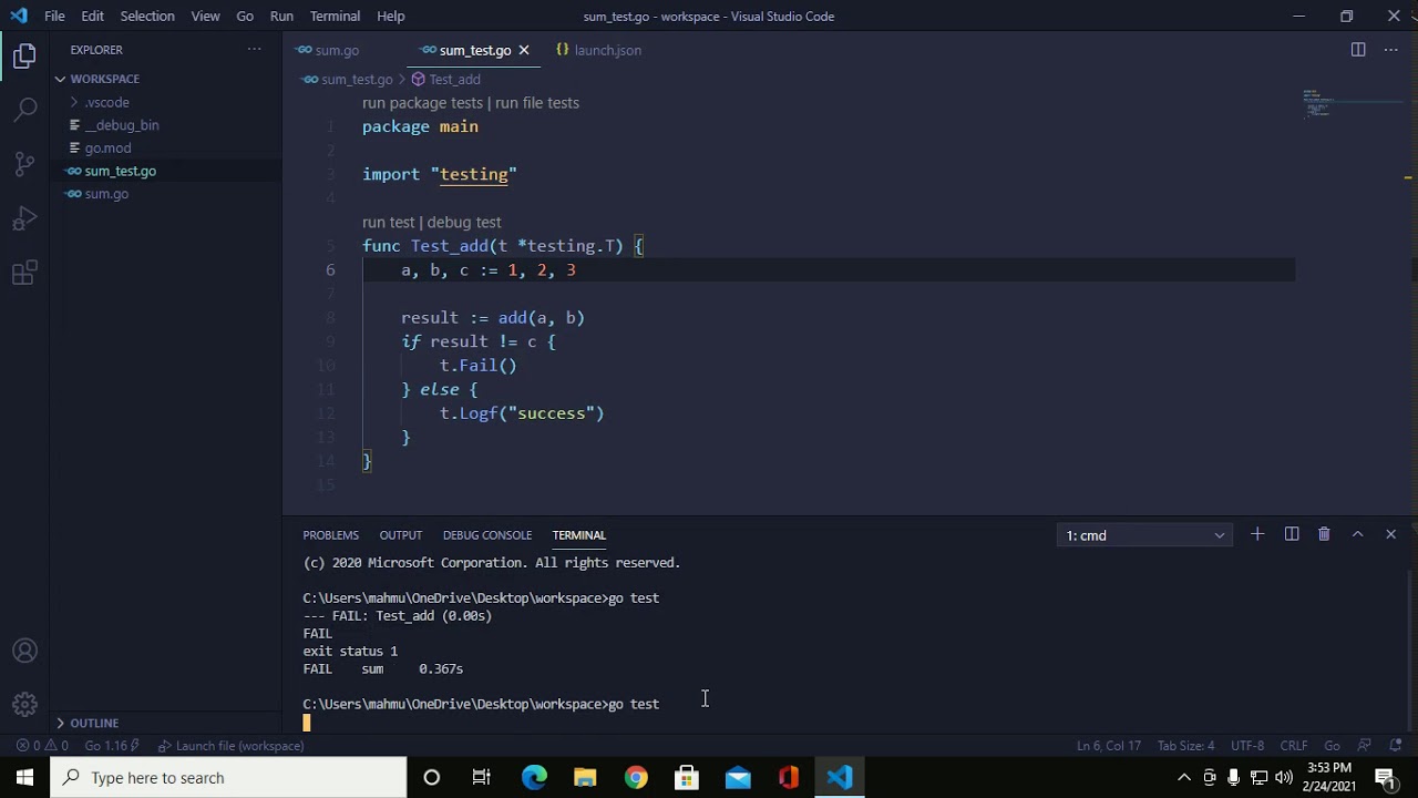 Unit testing go lang application in vscode | go program testing in vscode