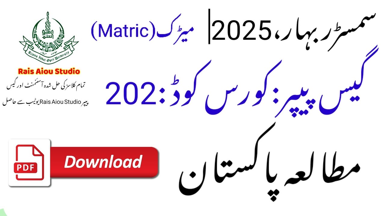 AIOU Code 202 Solved Guess Paper | Spring 2025 | Pakistan Studies Important Questions