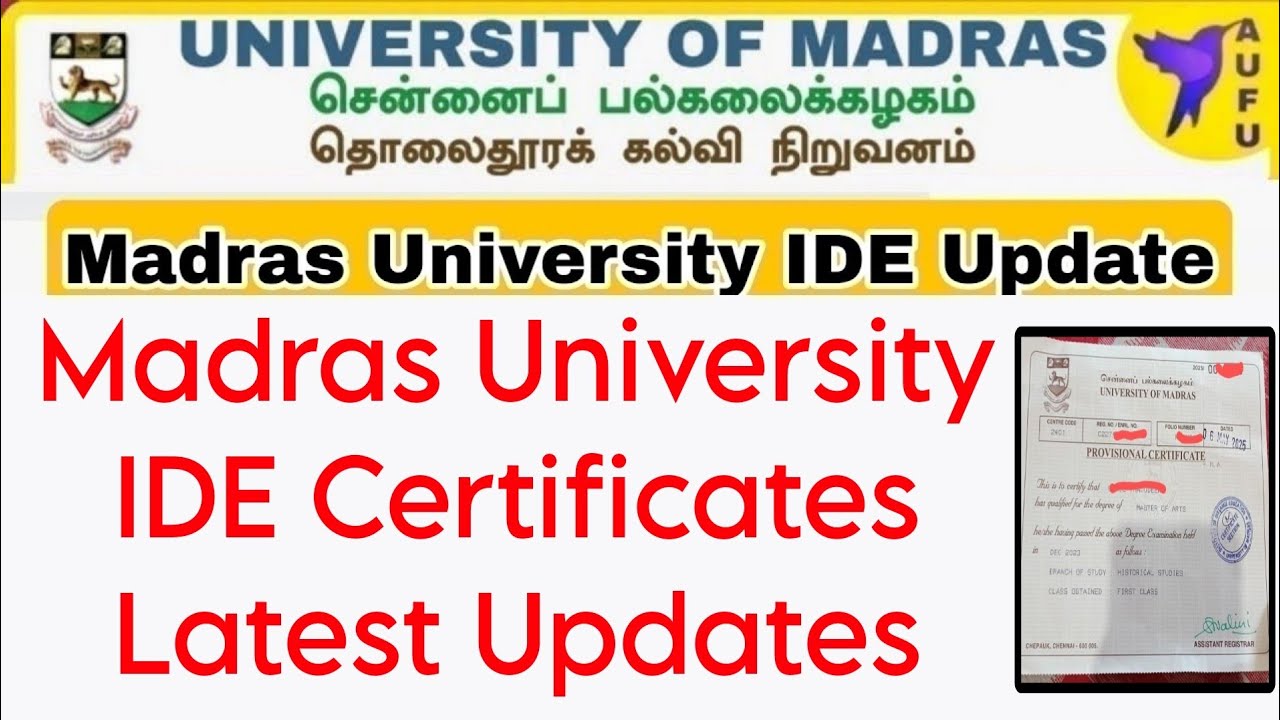 Madras University Certificate-Course Completed, Provisional, Marksheet,Overall Marksheet Details